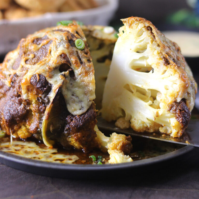 Best Whole Roasted Cauliflower Recipe with Garlic Cream Sauce